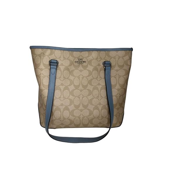 Coach | Bags | Coachsignature Tote Shoulder Bag Beige And Light Blue ...